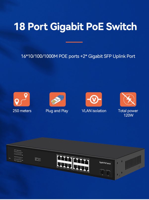 Factory OEM/ODM POE Network Switch SY-16G2SP 16 ports 10/100/1000M ethernet fiber switch POE ...